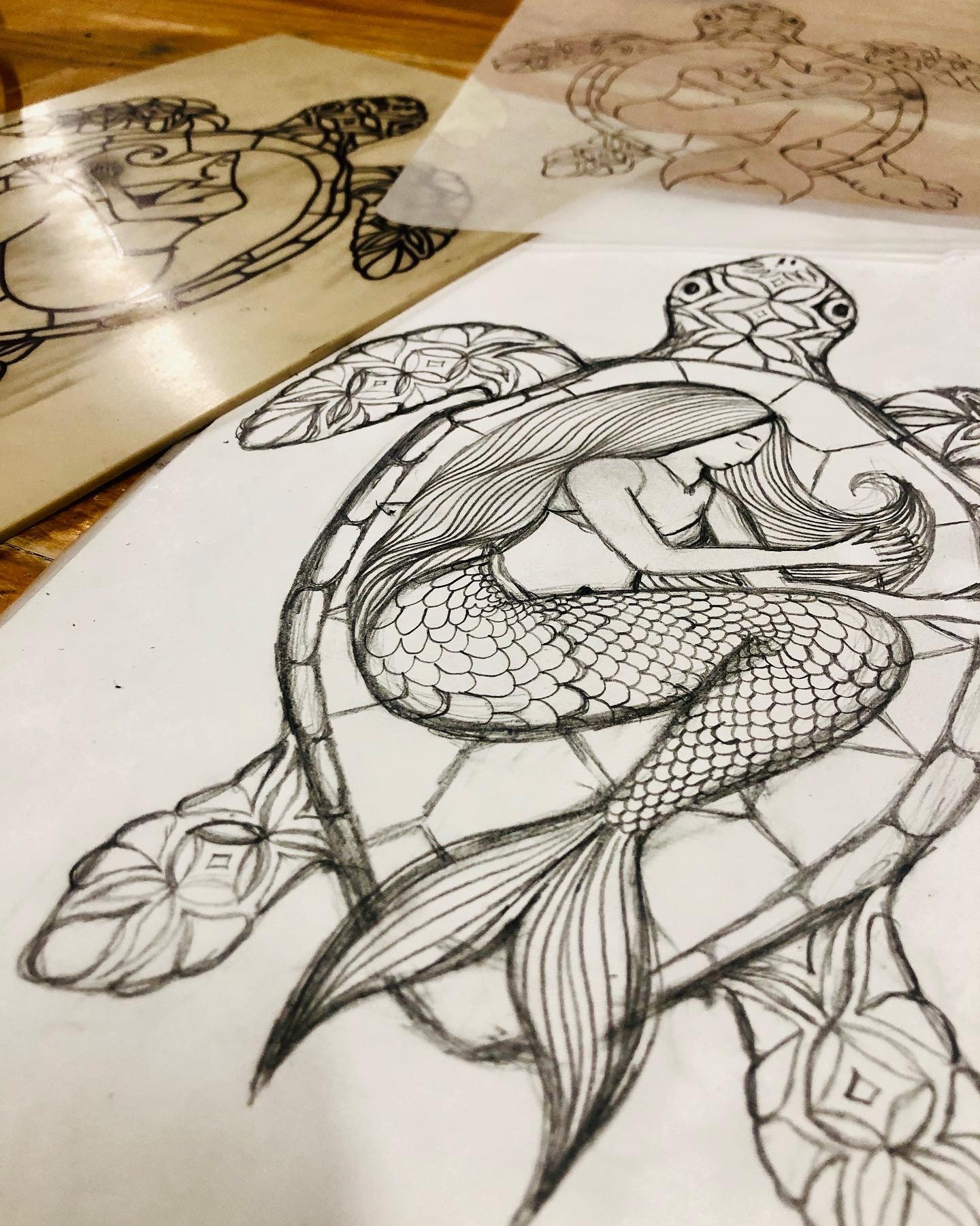Mermaid and Turtle 'companion Ship' Linocut Print in Three Colours on ...