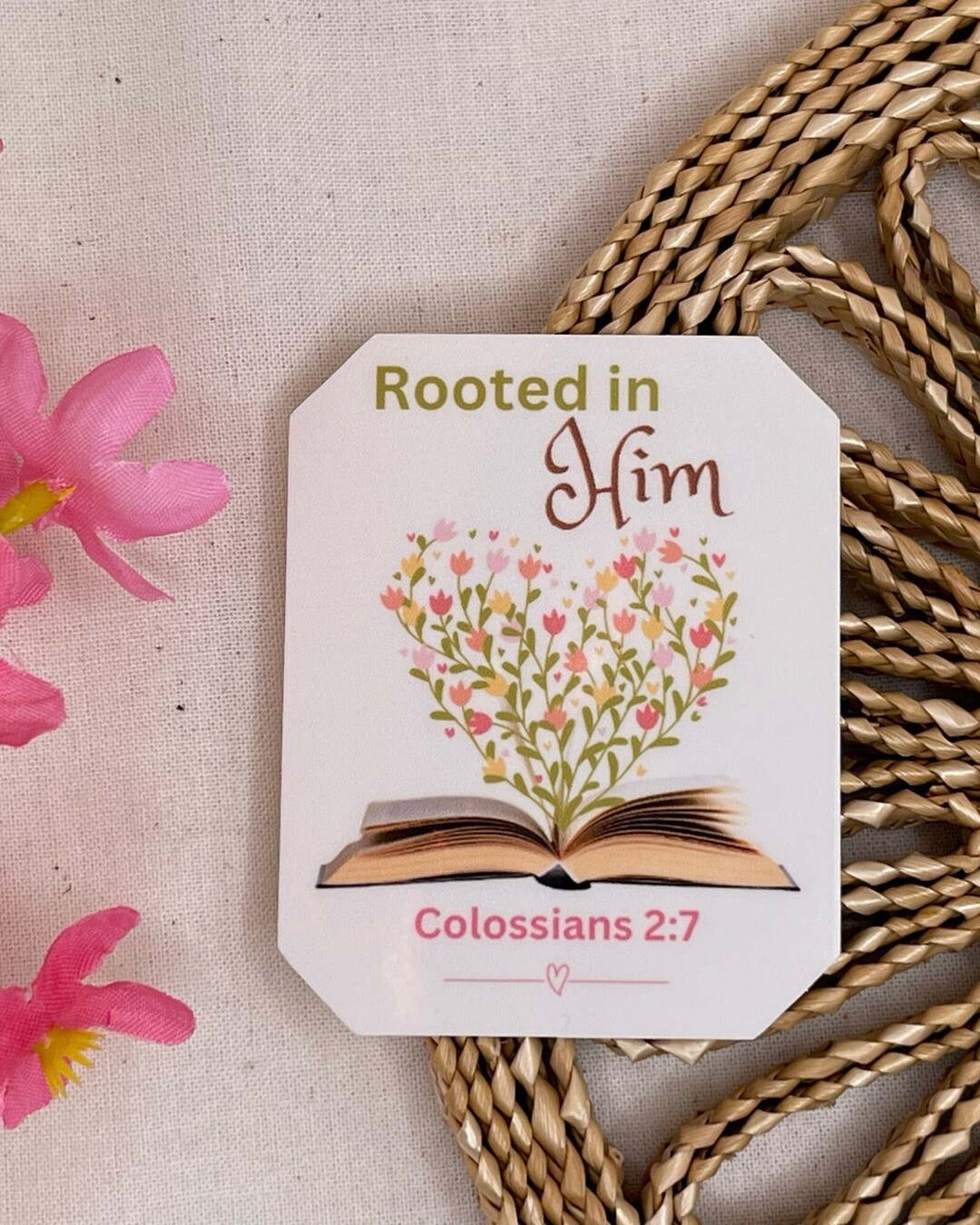 Rooted in Him, Inspirational Bible Verse Sticker, Handmade Christian ...