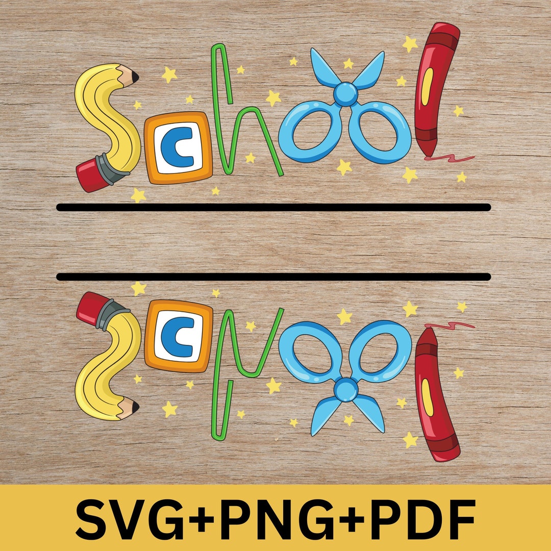 School Name Split Monogram Svg Png Shirt Teacher Name Png Crayon Split ...