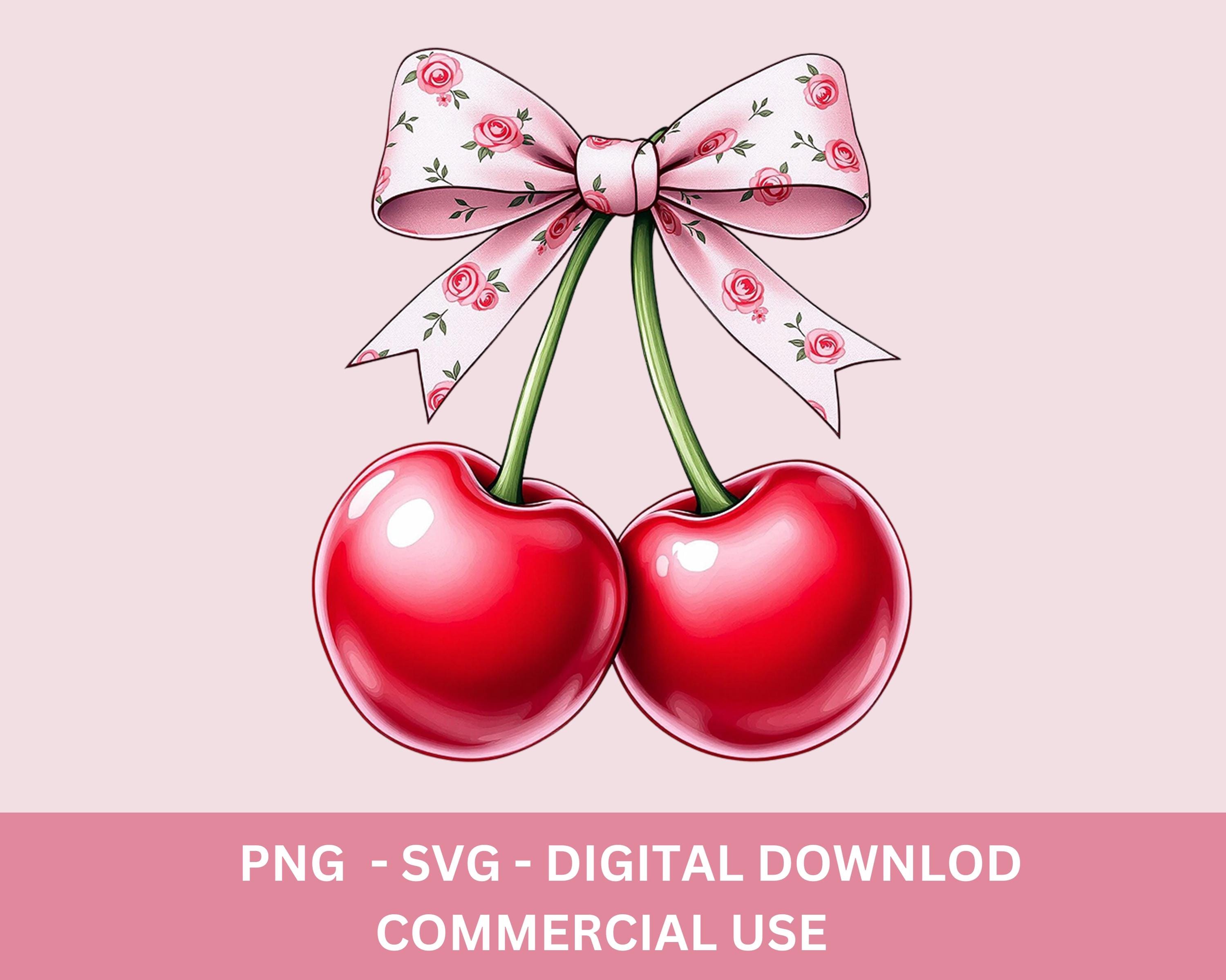 Coquette Cherry Clipart: Cherries With Bow - PNG SVG (digital Download ...