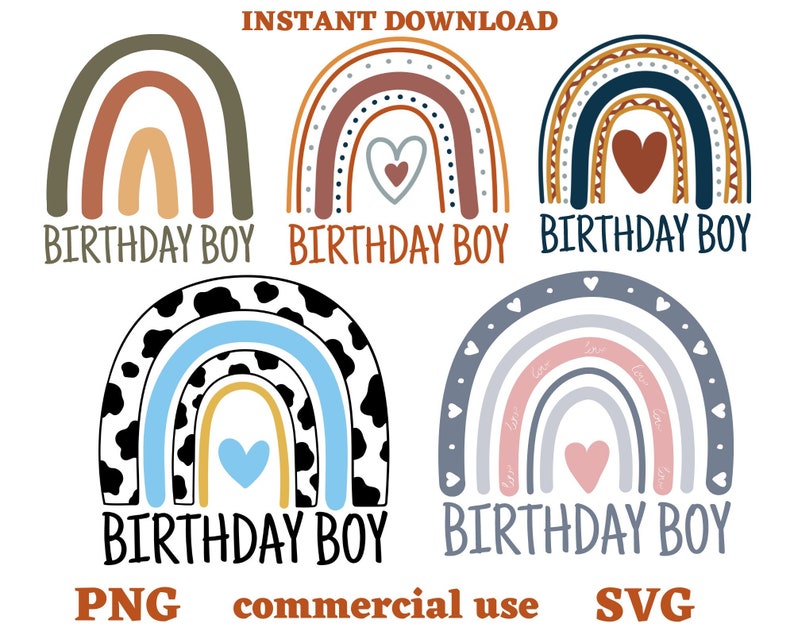 BOHO Rainbow Birthday Boy Shirt SVG Png,birthday Bundle Svg,happy ...