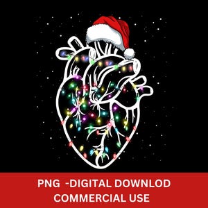 Cardiac Nurse Christmas T-shirt, Anatomical Heart With Santa Hat (PNG ...