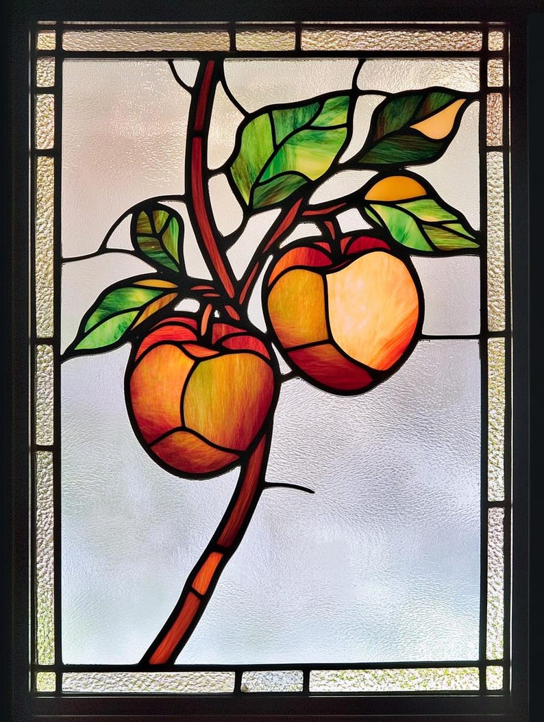 Customized Size Fruit-themed Stained Glass Window Film Artistic Peach ...