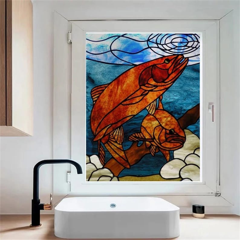 Custom Size Marine Life Stained Glass Window Films Fish and Ocean ...