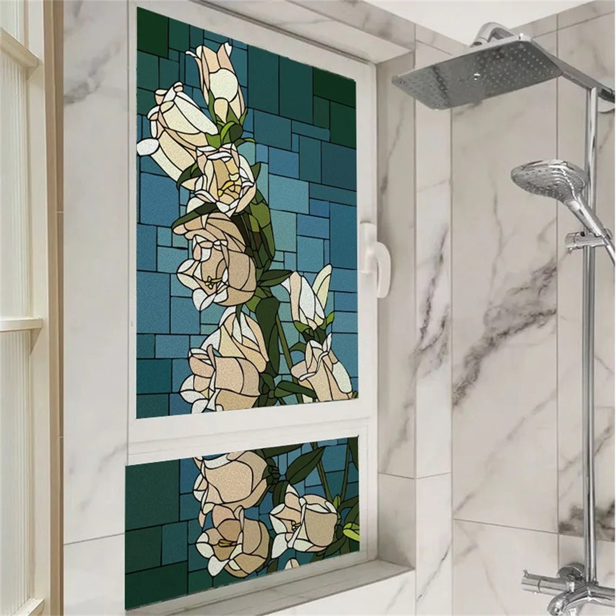 Custom Size Rose and Flower Stained Glass Stickers Static Cling for ...