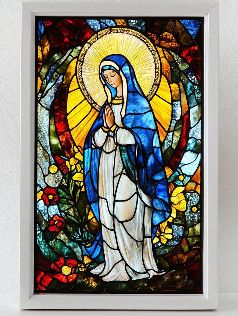 Customized Size Stained Glass Window Film Featuring Virgin Mary ...