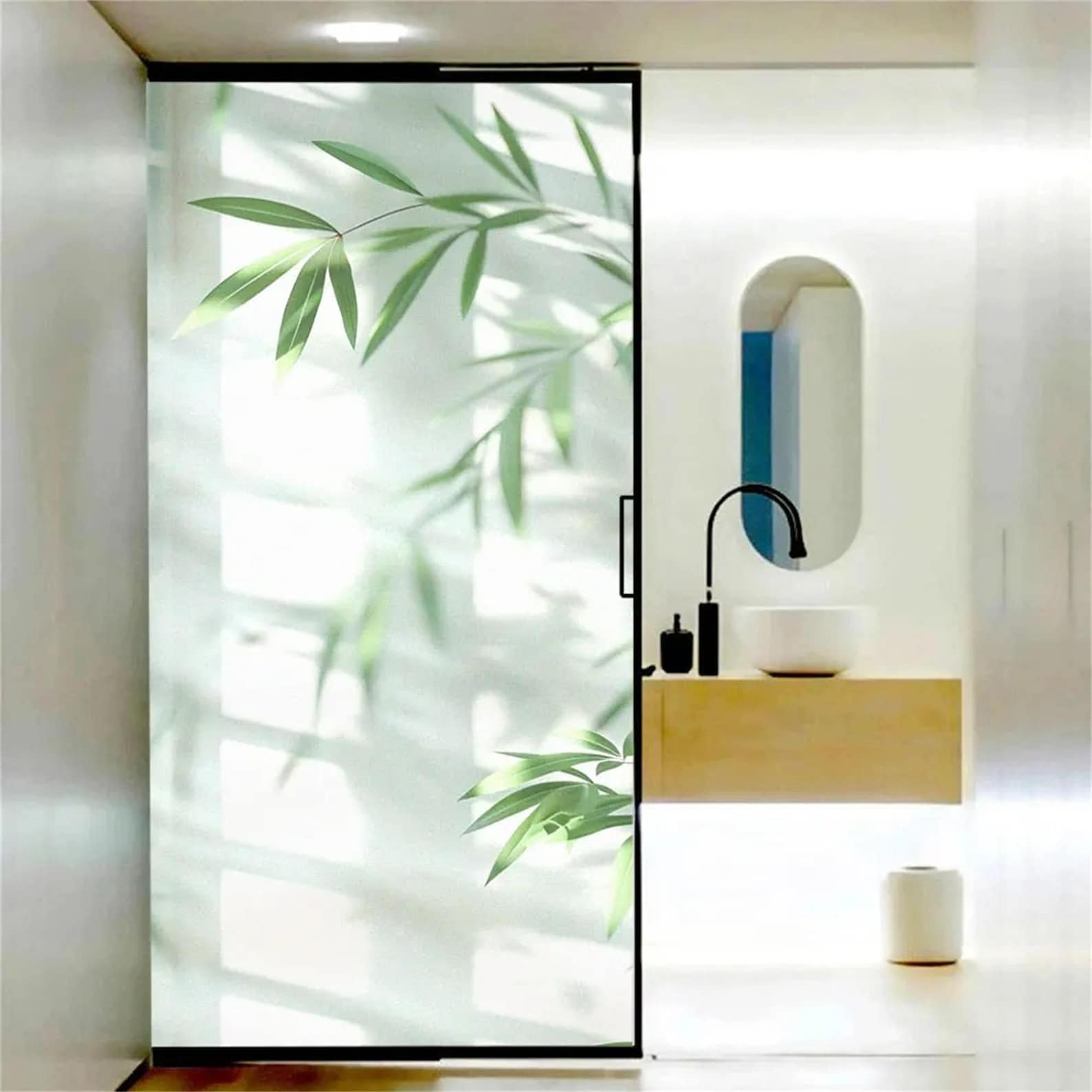 Custom Size Fresh Bamboo Leaves Window Film Non-glue Static Cling ...