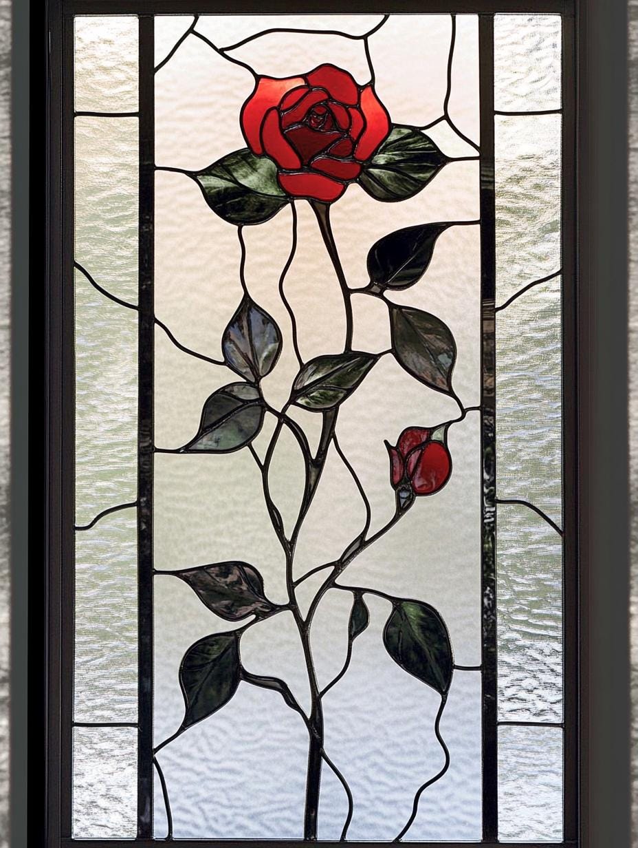 Customized Size Red Rose Stained Glass Window Film Privacy Decorative ...