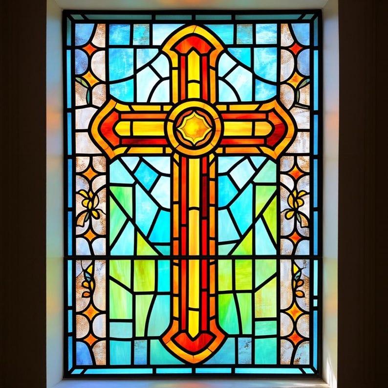 Customized Size Religious Cross Stained Glass Window Film and Door ...