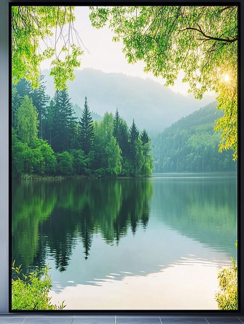 Customized Size Scenic Window Privacy Film Sereneforest and Lake Design ...