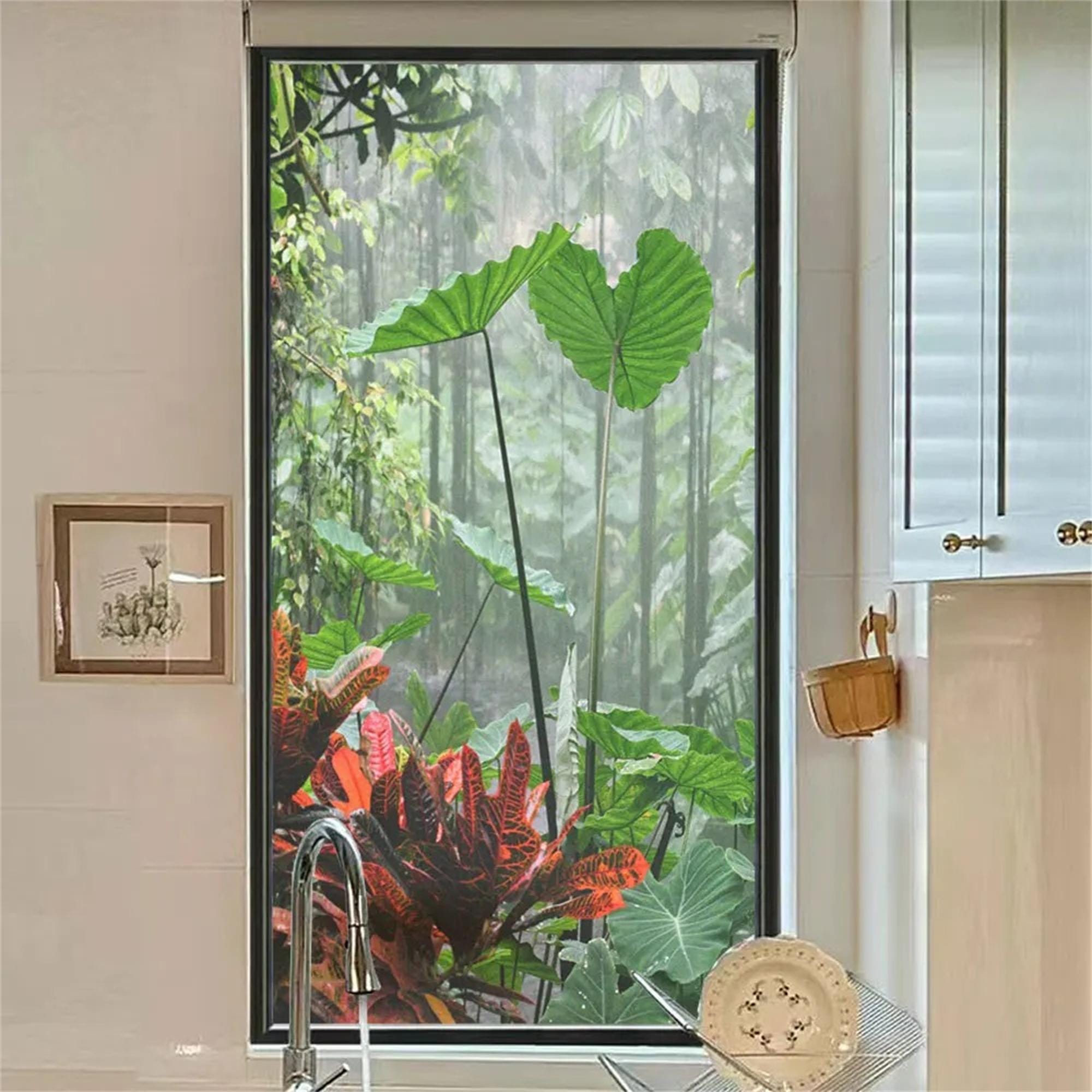 Custom Size Monstera Deliciosa Pattern Privacy Film Frosted Uv-blocking ...