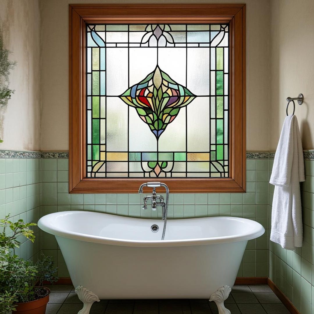 Customized Size Vintage Style Stained Glass Window Film Door Sticker ...