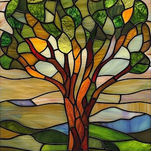 Custom Size Tree of Life Stained Glass Film With Scenic Background and ...