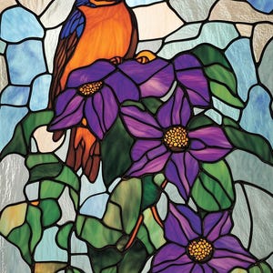 Custom Size Nature-themed Stained Glass Privacy Film With Colorful Bird ...