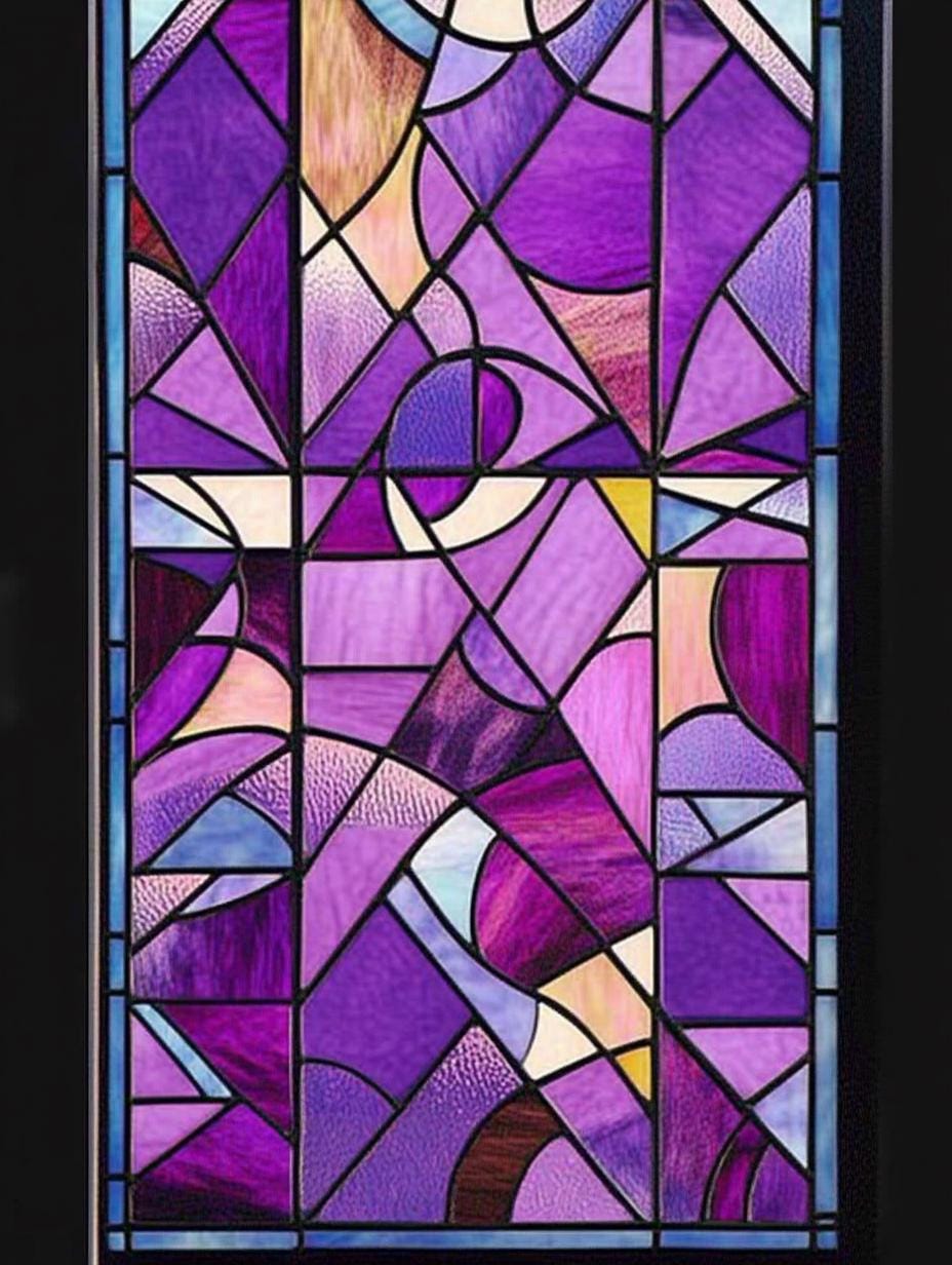 Customized Size Stained Glass Window Film Elegant Purple Geometric ...