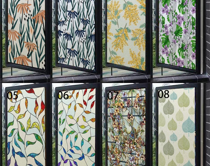 Custom Size Botanical Stained Glass Window Privacy Film Wildflower and ...