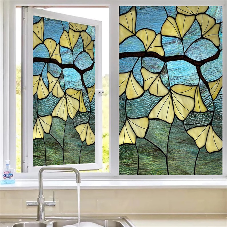 Window Film Stained Glass Stickers Static Cling Frosted Privacy Vintage ...