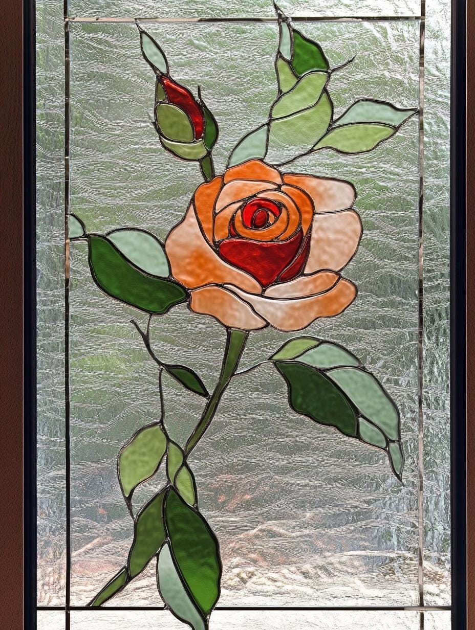 Customized Size Red Rose Stained Glass Window Film Privacy Decorative ...