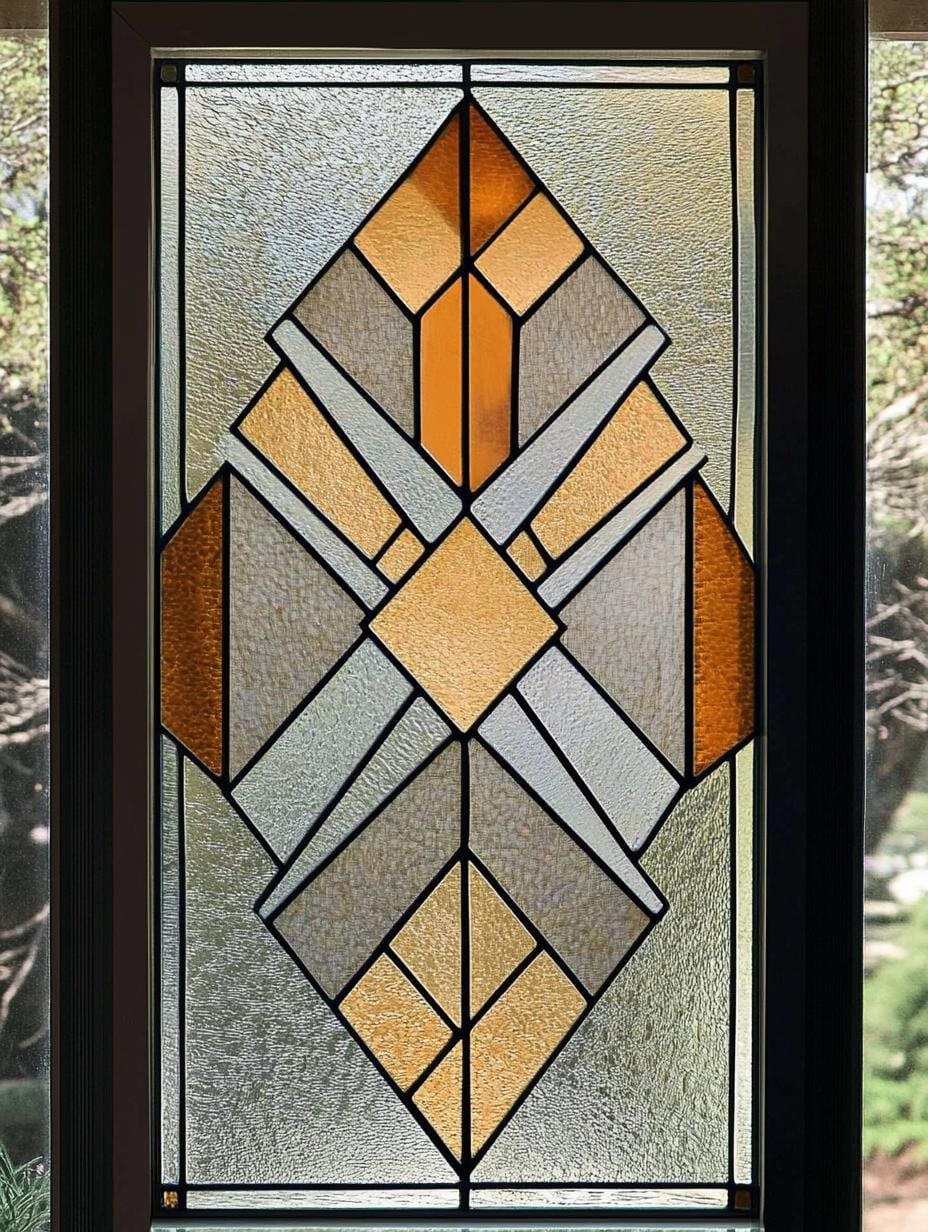 Customized Size Art Deco Stained Glass Film Amber-toned Decorative ...