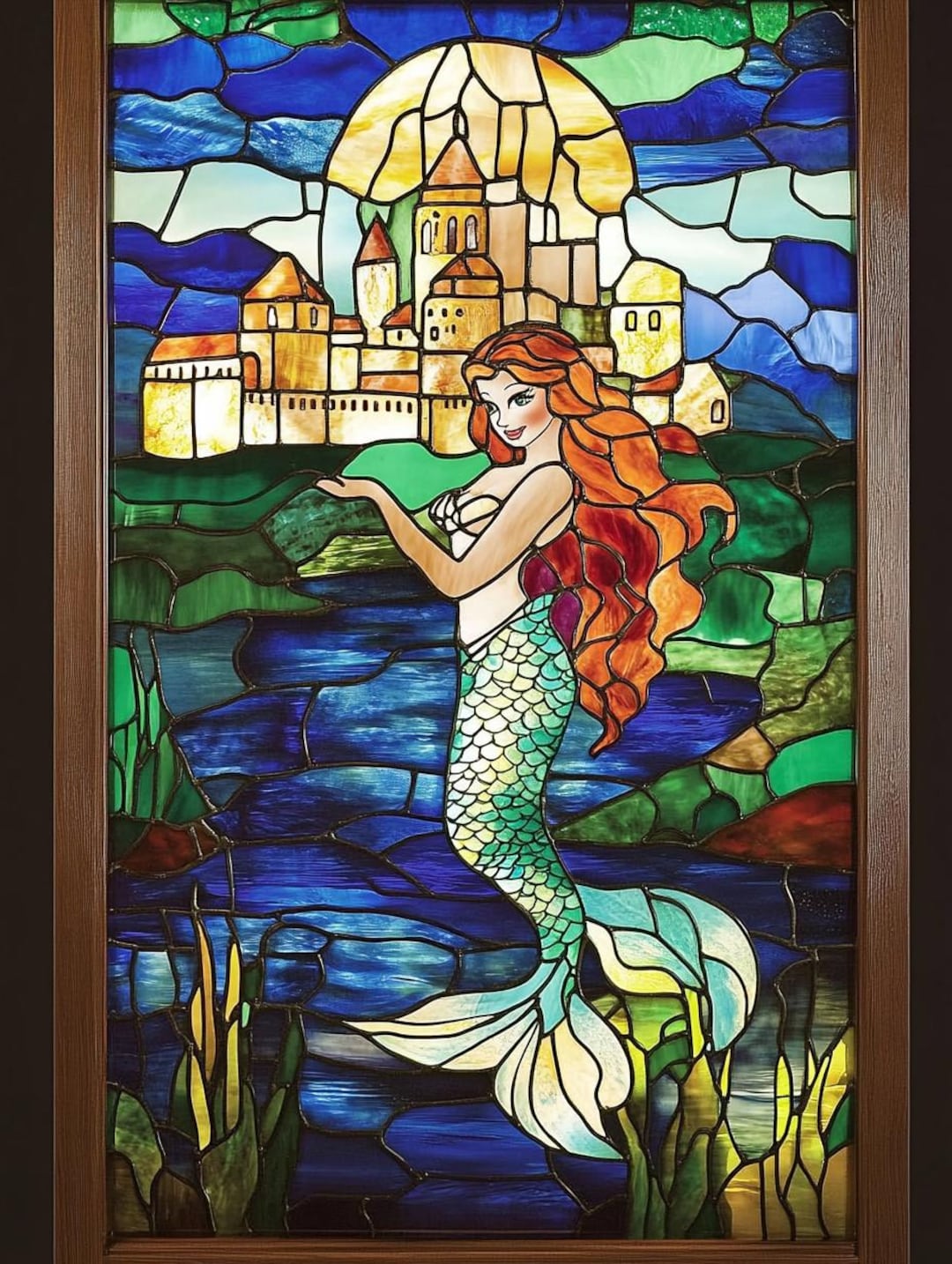 Customized Size Stained Glass Mermaid Art Panel for Doors and Windows ...