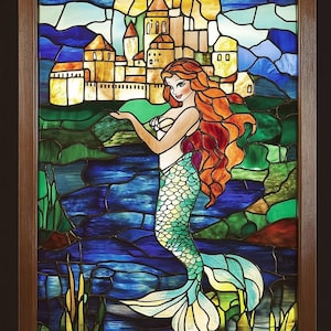 Customized Size Stained Glass Mermaid Art Panel for Doors and Windows ...