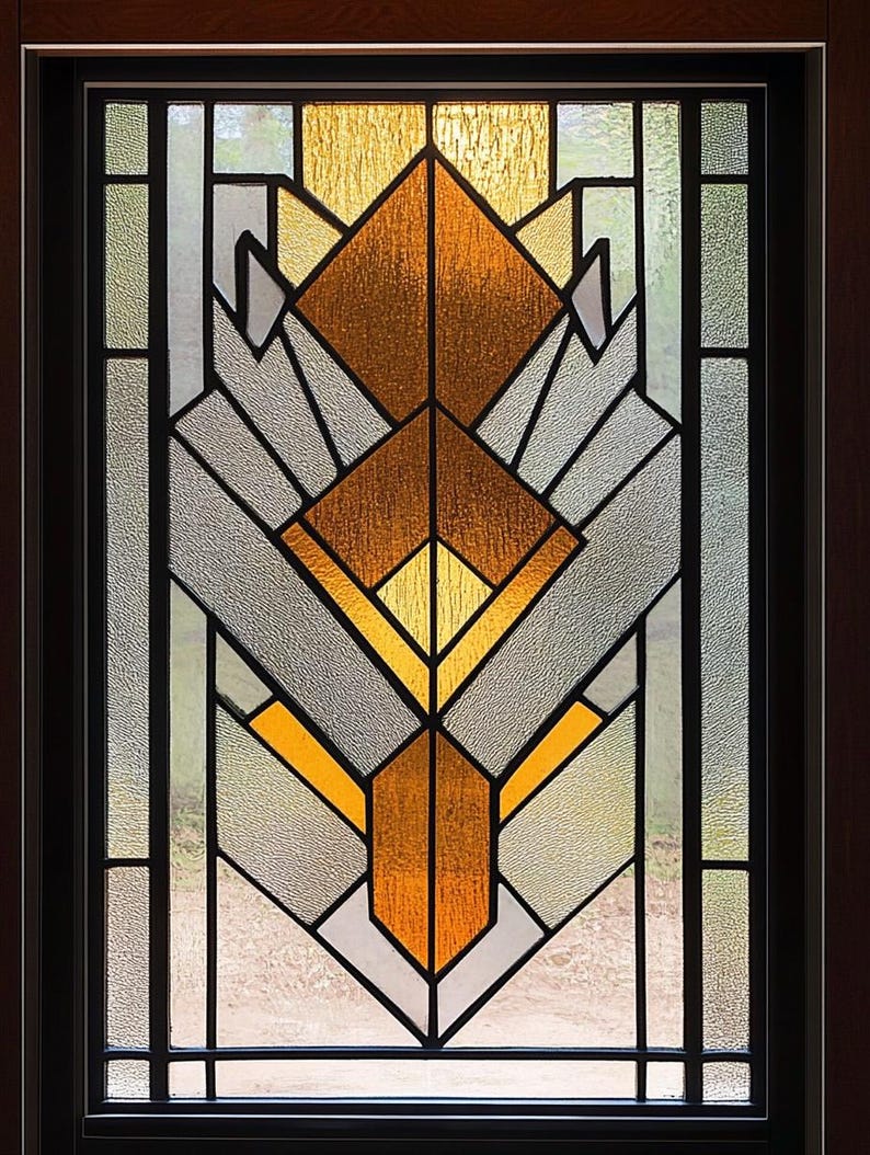 Customized Size Art Deco Stained Glass Film Amber-toned Decorative ...