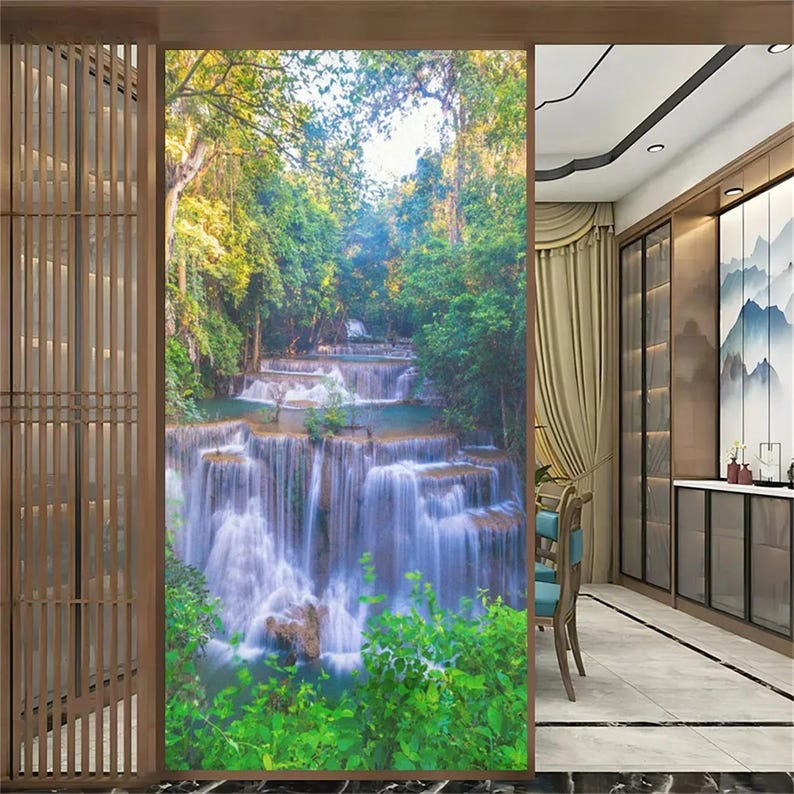 Custom Size Landscape Waterfall Window Film Privacy Anti-uv Frosted ...