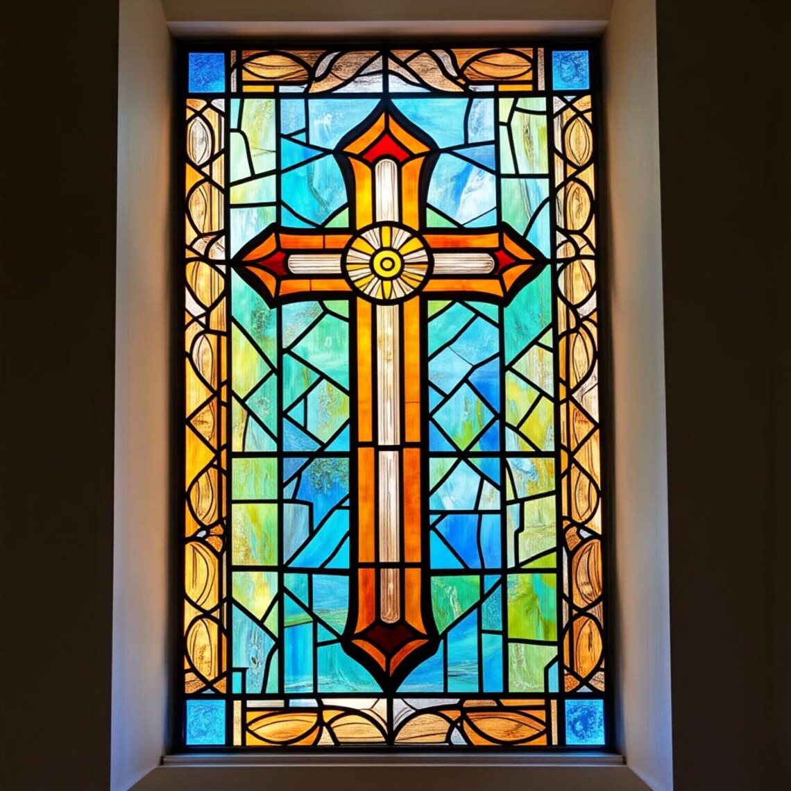 Customized Size Religious Cross Stained Glass Window Film and Door ...
