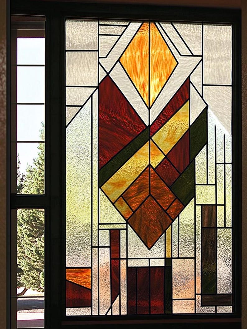 Customized Size Modern Stained Glass Window Decal Elegant Geometric ...