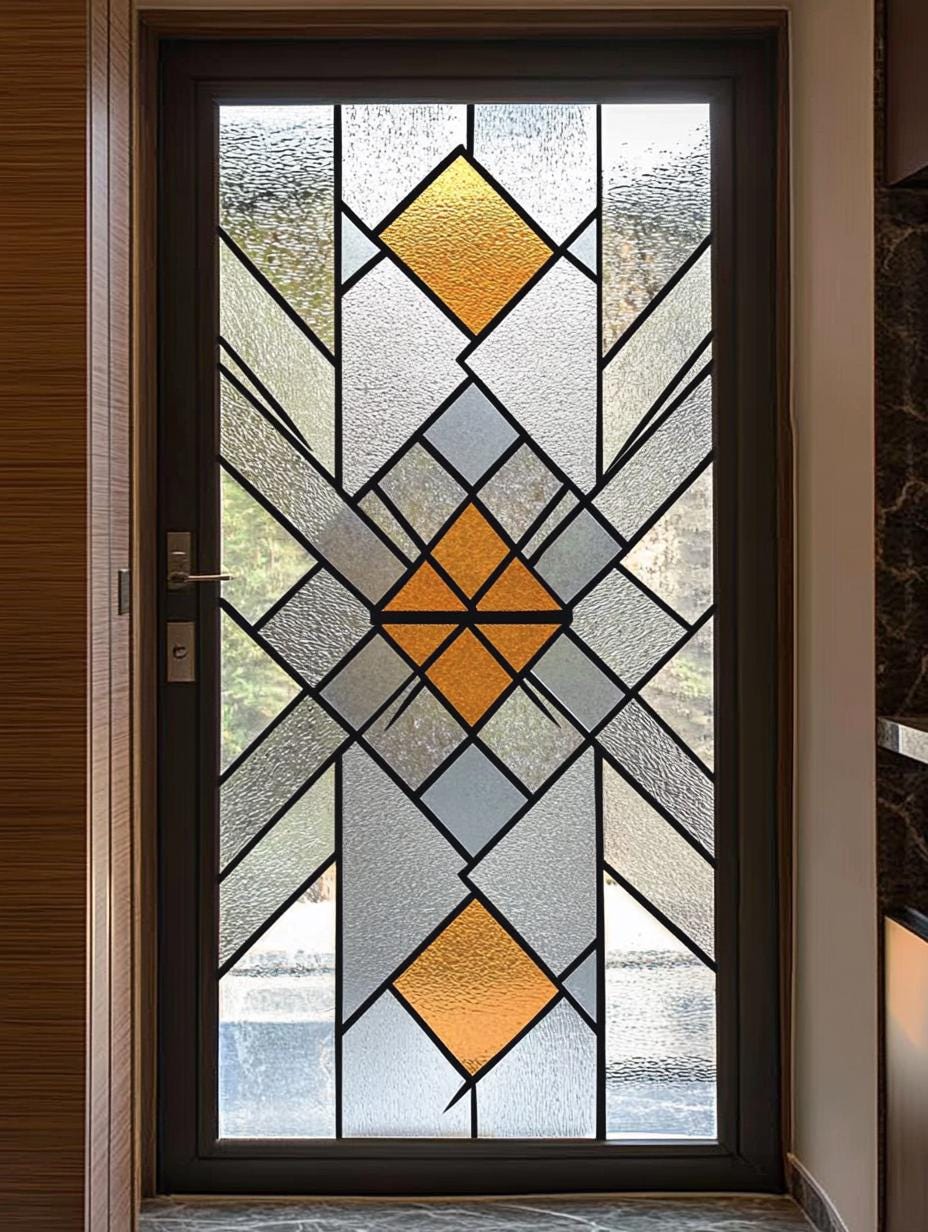 Customized Size Art Deco Stained Glass Film Amber-toned Decorative ...