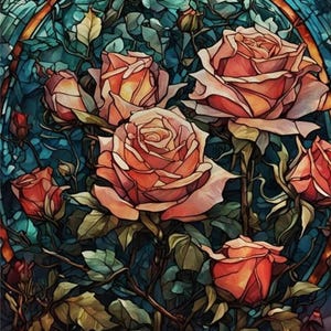 Custom Size Frosted Stained Glass Window Film Artful Rose Pattern ...