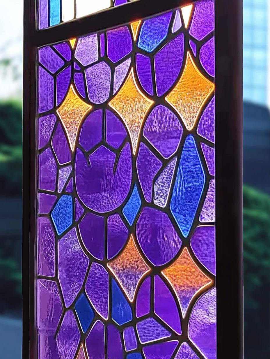 Customized Size Stained Glass Window Film Elegant Purple Geometric ...