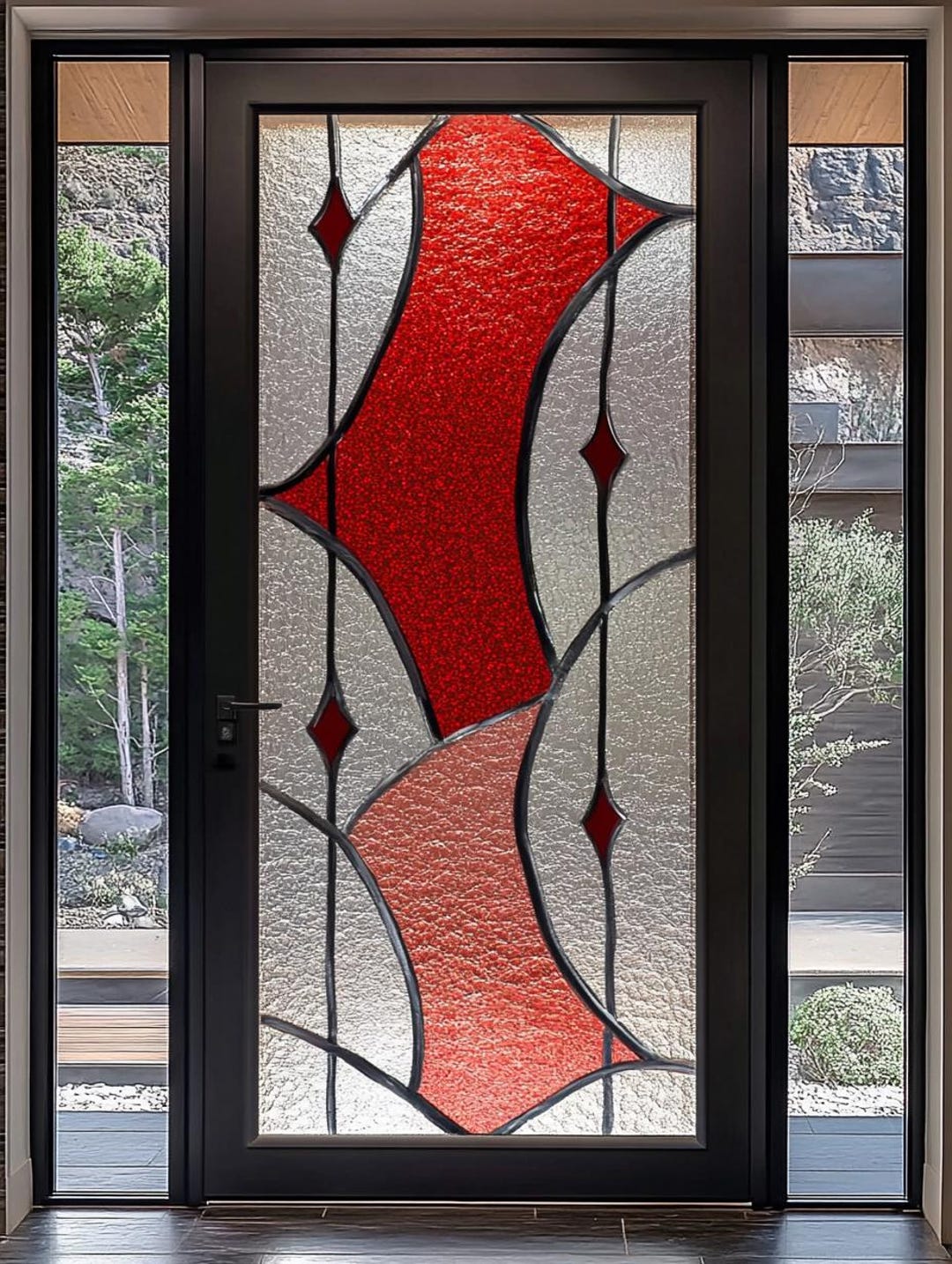 Customized Size Red Wave Stained Glass Window Film Decorative Privacy ...
