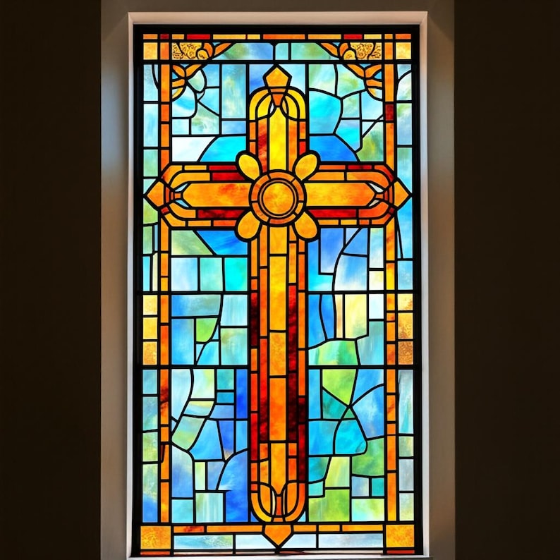 Customized Size Religious Cross Stained Glass Window Film and Door ...