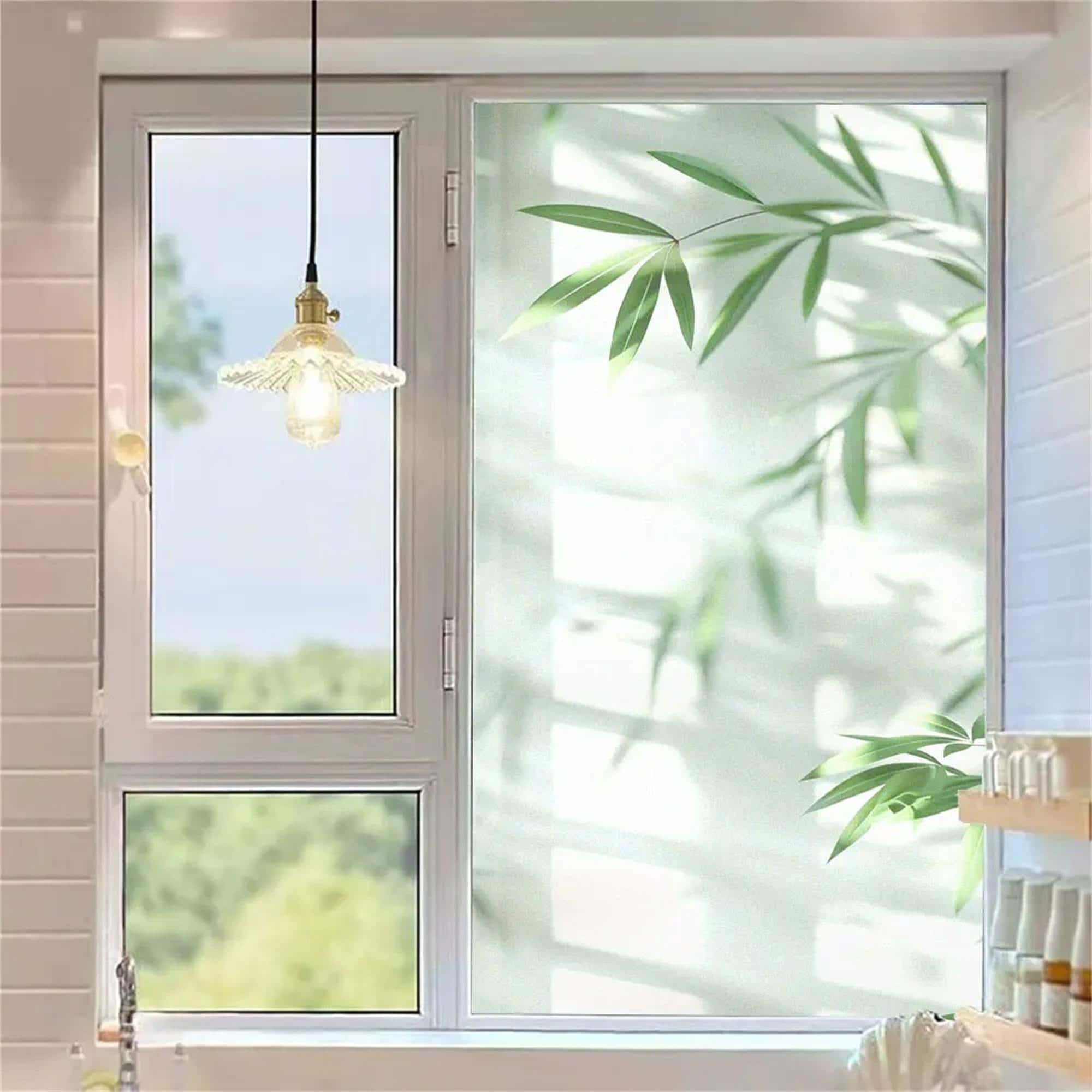 Custom Size Fresh Bamboo Leaves Window Film Non-glue Static Cling ...