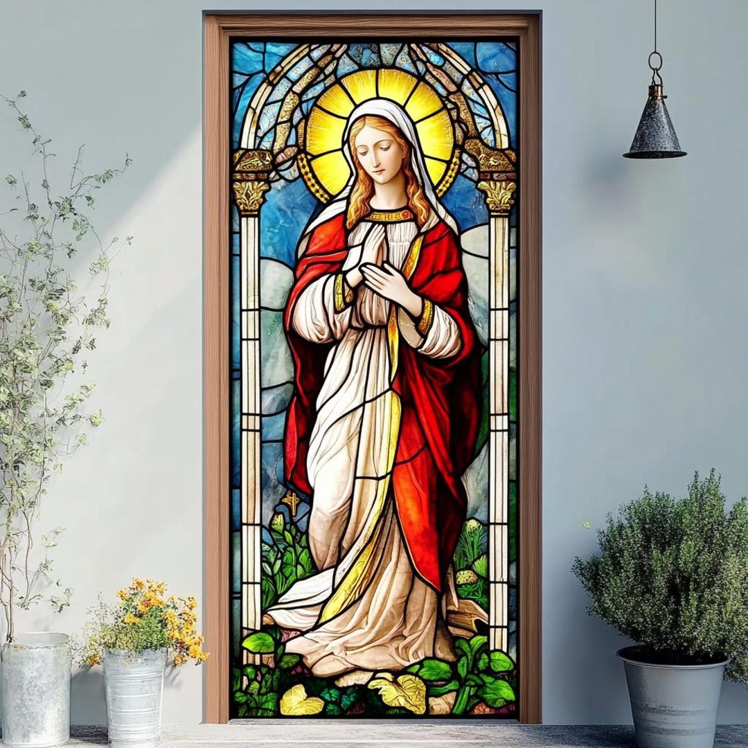 Customized Size Virgin Mary Stained Glass Door Film Frosted Privacy ...