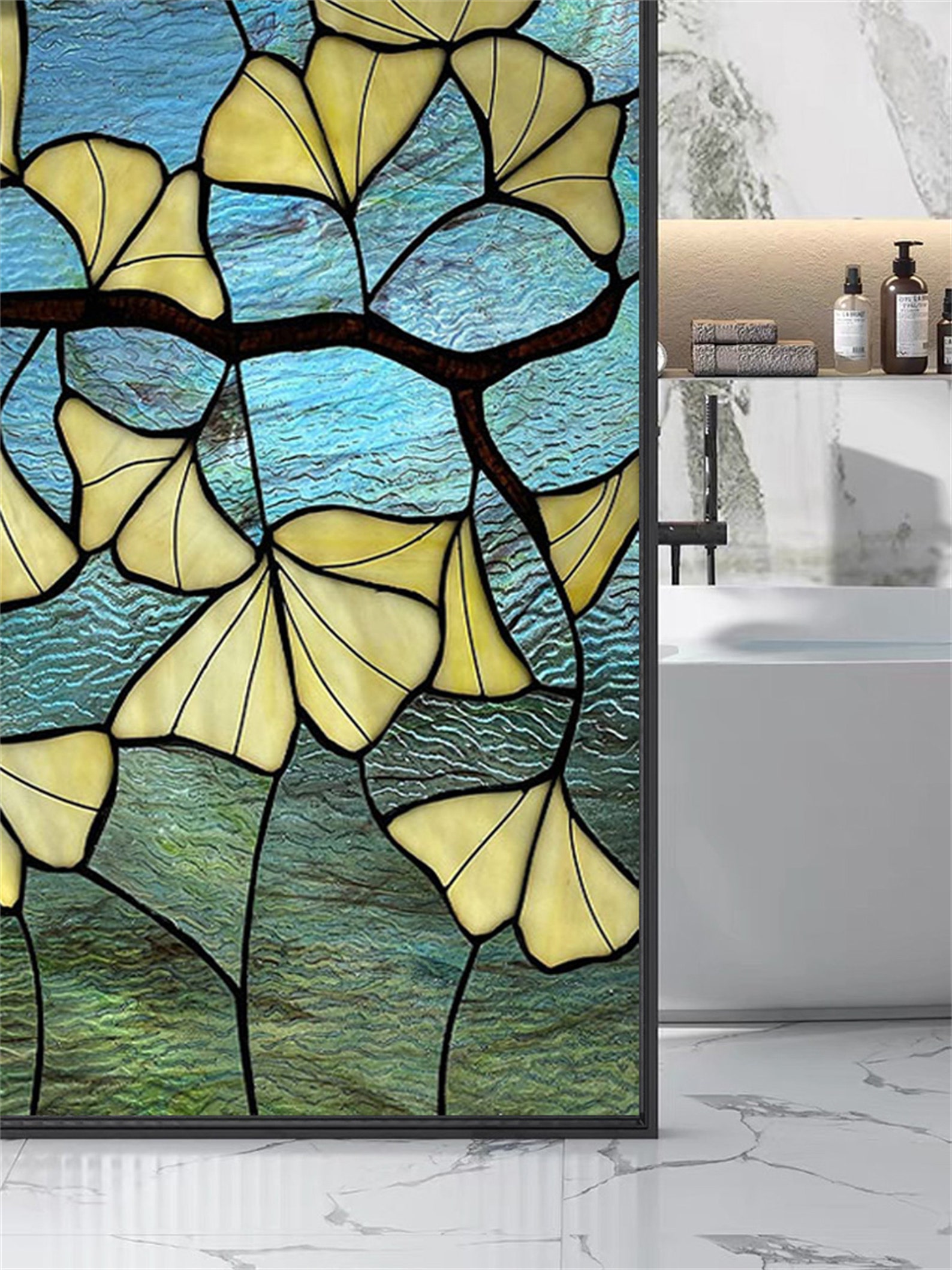 Window Film Stained Glass Stickers Static Cling Frosted Privacy Vintage ...