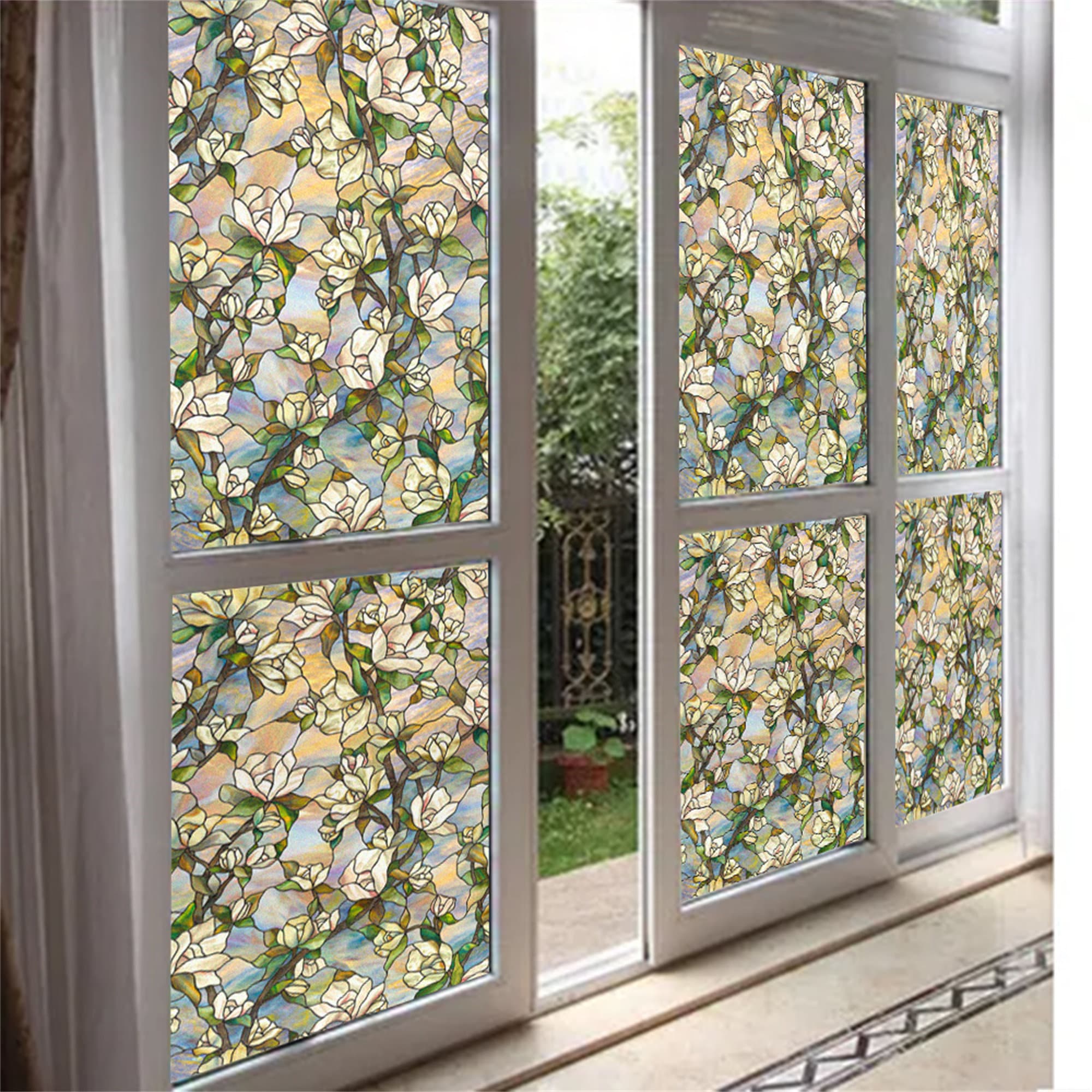Custom Size Privacy Glass Window Film European Style Retro Flower ...