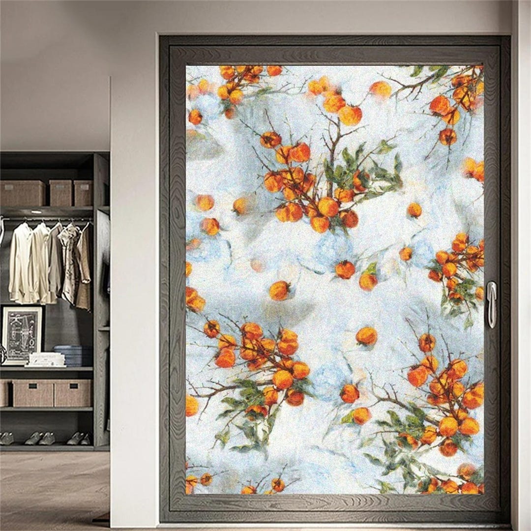 Custom Size Orange Fruit Window Film Privacy Glue-free Decorative Glass ...