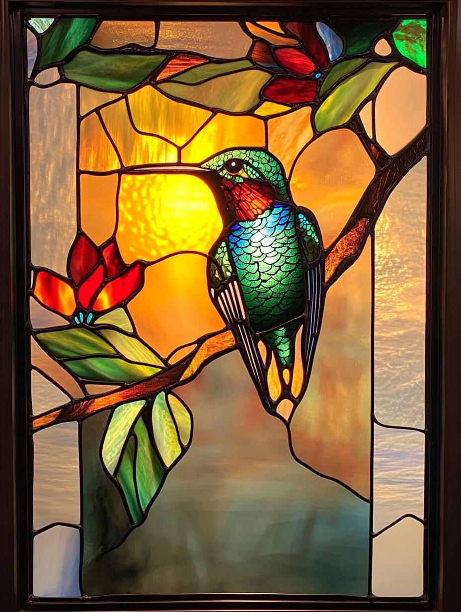 Customized Size Hummingbird and Flower Stained Glass Window Sticker Art ...
