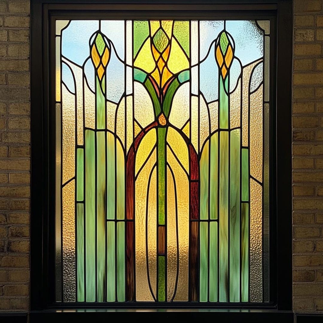 Customized Size Stained Glass Privacy Film Sophisticated Floral Pattern ...