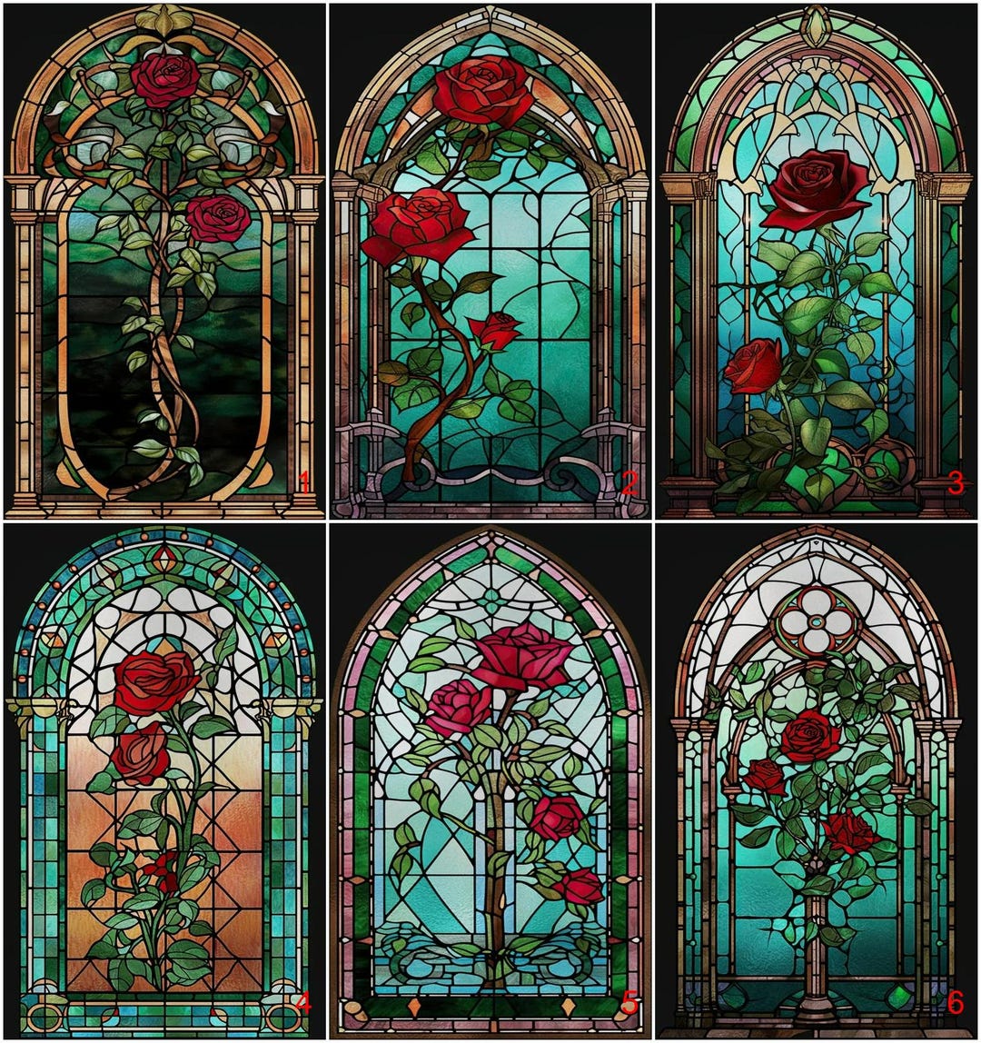 Custom Size Frosted Rose Window Film Stained Glass Style Privacy Static ...