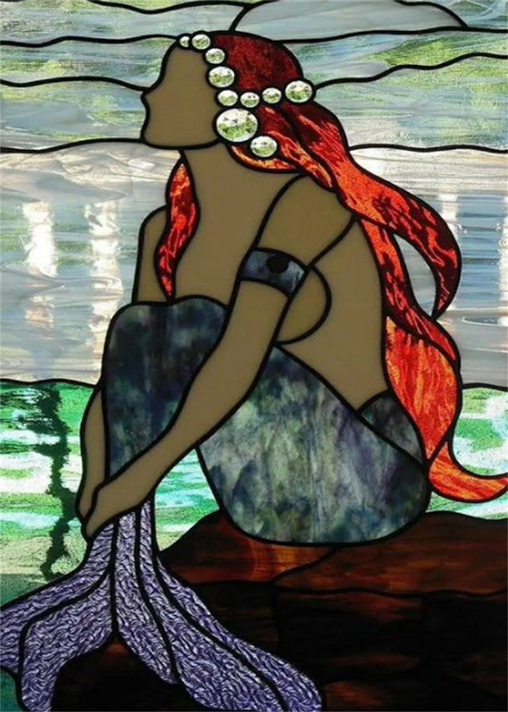 Window Stained Glass Films Mermaid Flower Fairy People Stickers for ...