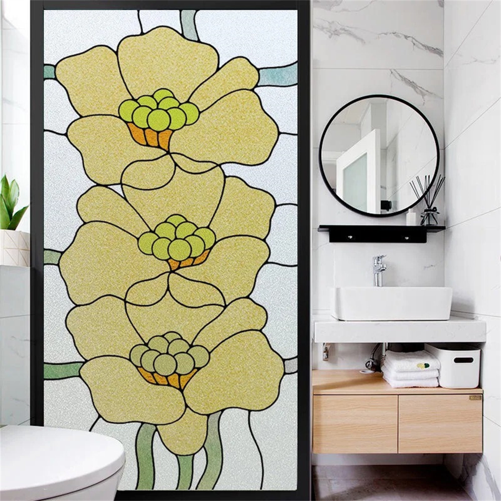Custom Size Rose and Flower Stained Glass Stickers Static Cling for ...