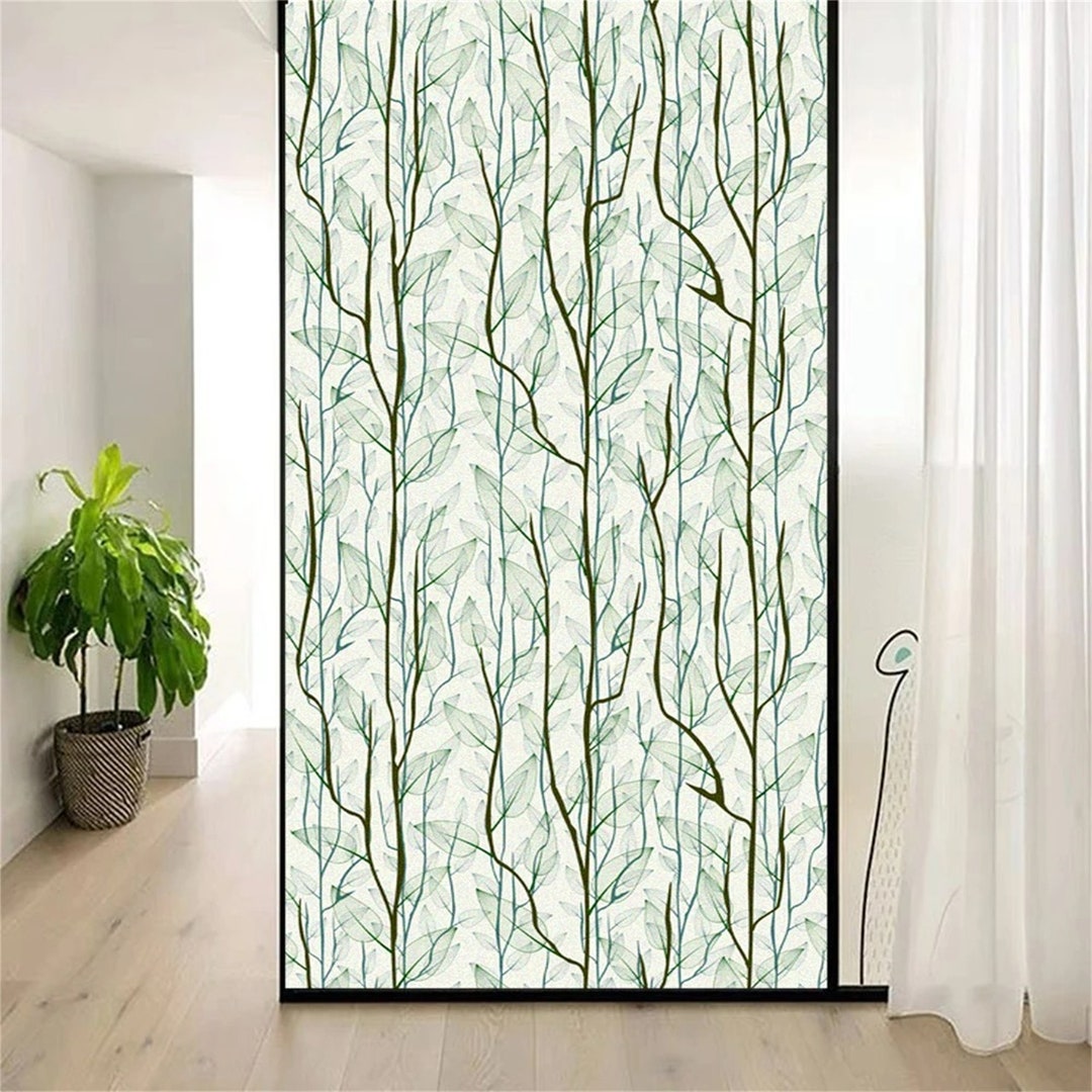 Custom Size PVC Foliage Pattern Privacy Film Sun Blocking Static Cling ...