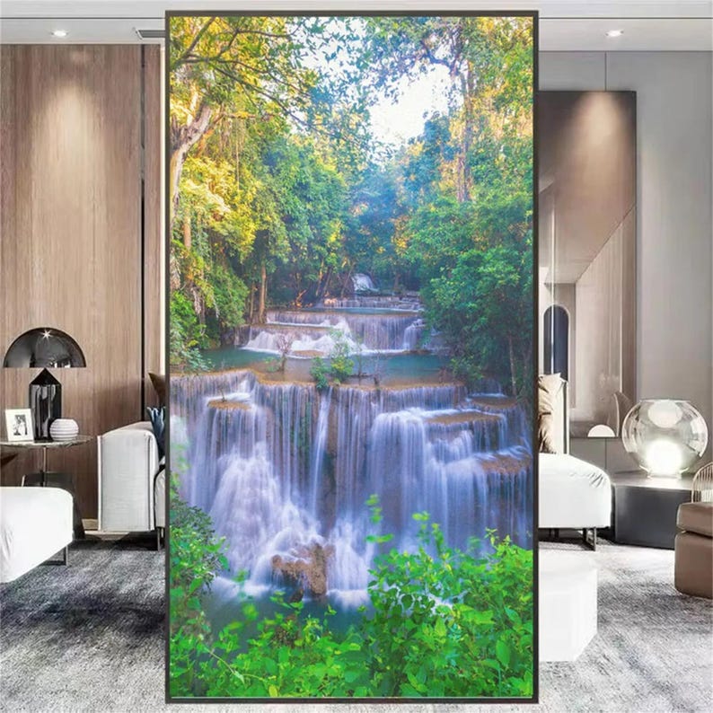 Custom Size Landscape Waterfall Window Film Privacy Anti-uv Frosted ...