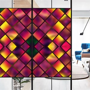 Customized 3D Red Square Window Film Print Sticker Cling Stained Glass ...