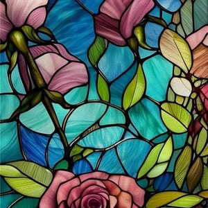 Custom Size Frosted Stained Glass Window Film Artful Rose Pattern ...