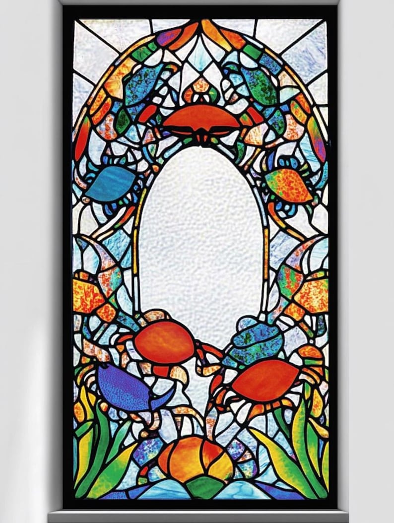 Customized Size Underwater Crab and Fish Stained Glass Window Film ...