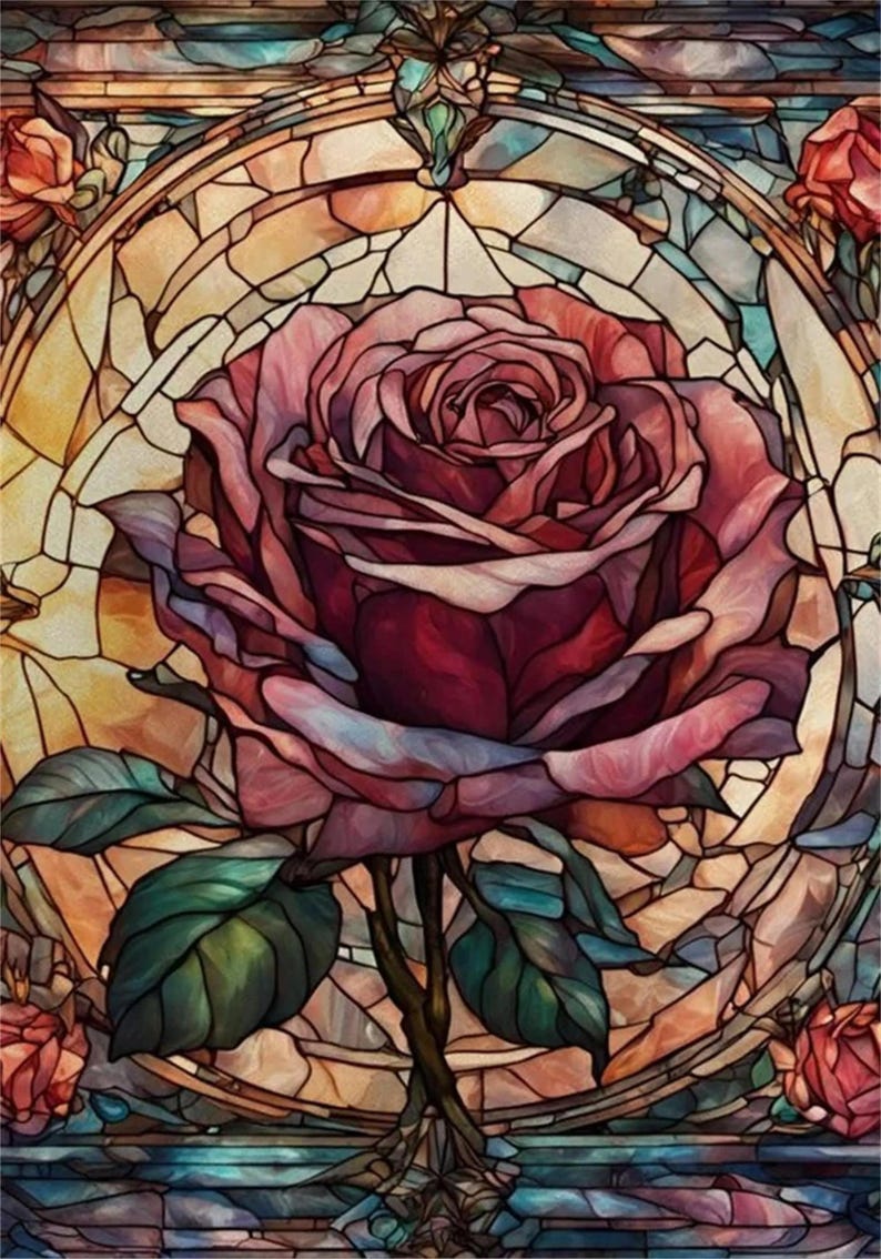 Custom Size Rose Flower Stained Glass Window Film Frosted Art Design ...